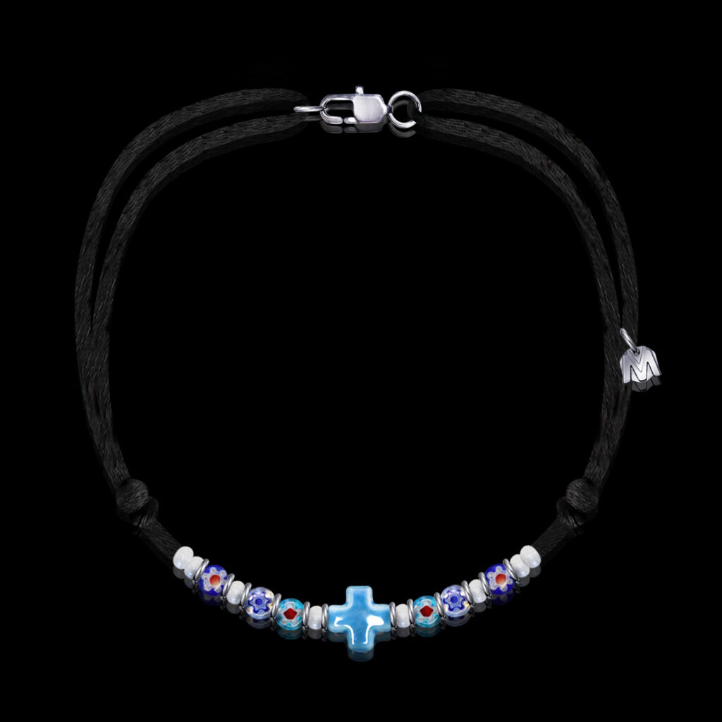 Collier croix grecque turquoise céramique - Michaël Vessière